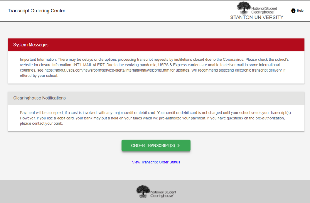 eTranscript – Stanton University